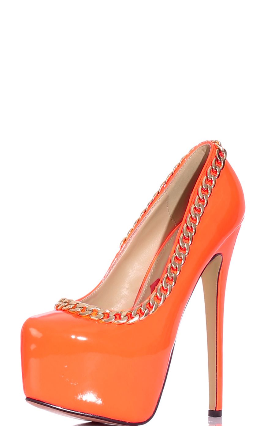 CHAIN REACTION HEEL IN NEON ORANGE | LUCY IN THE SKY