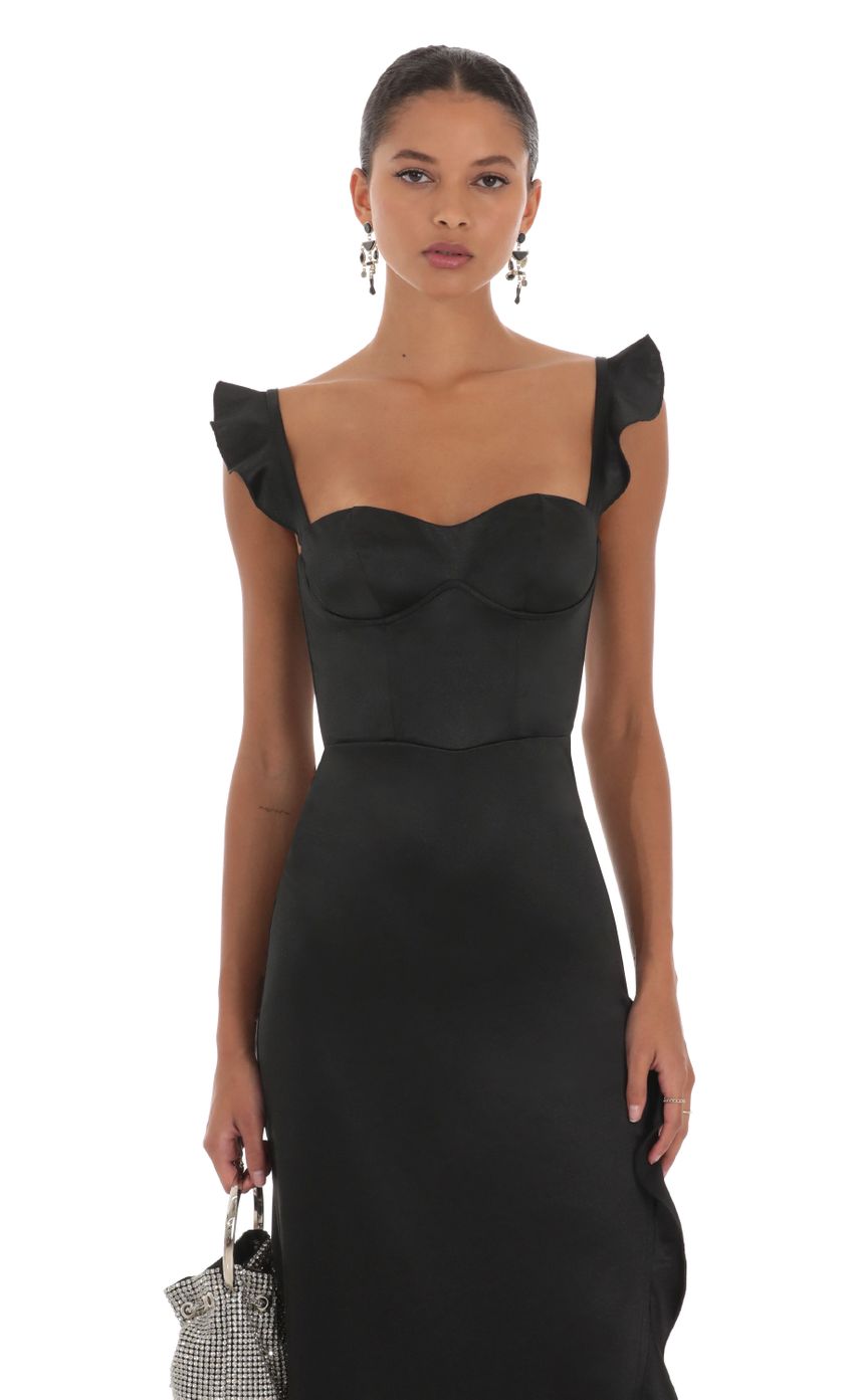 Aidyl Satin Ruffle Maxi Dress in Black | LUCY IN THE SKY