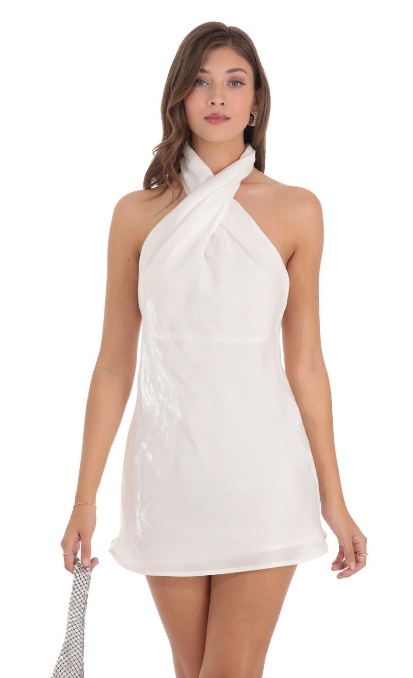 Twist Halter Open Back Dress in White | LUCY IN THE SKY