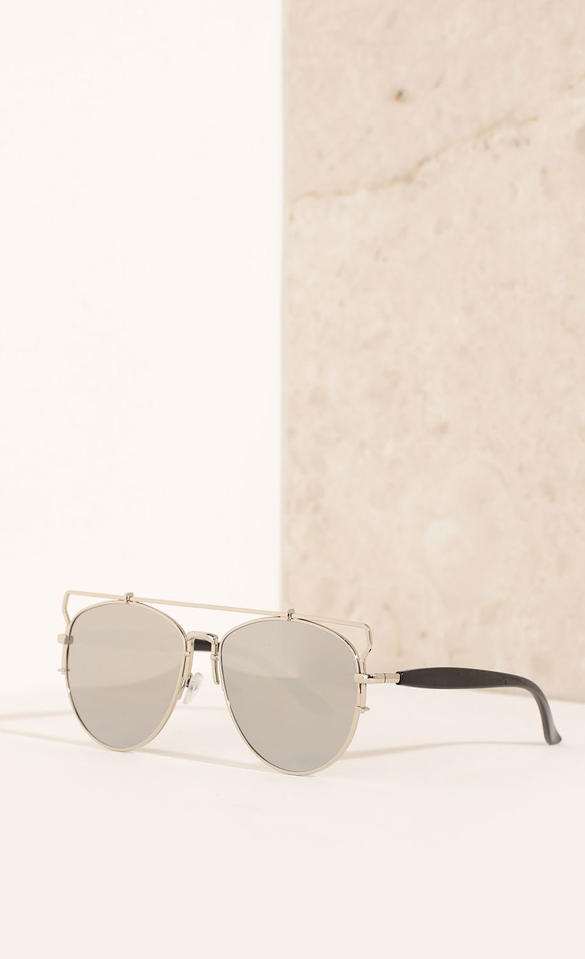 Aviator Outline Sunglasses In Silver | LUCY IN THE SKY