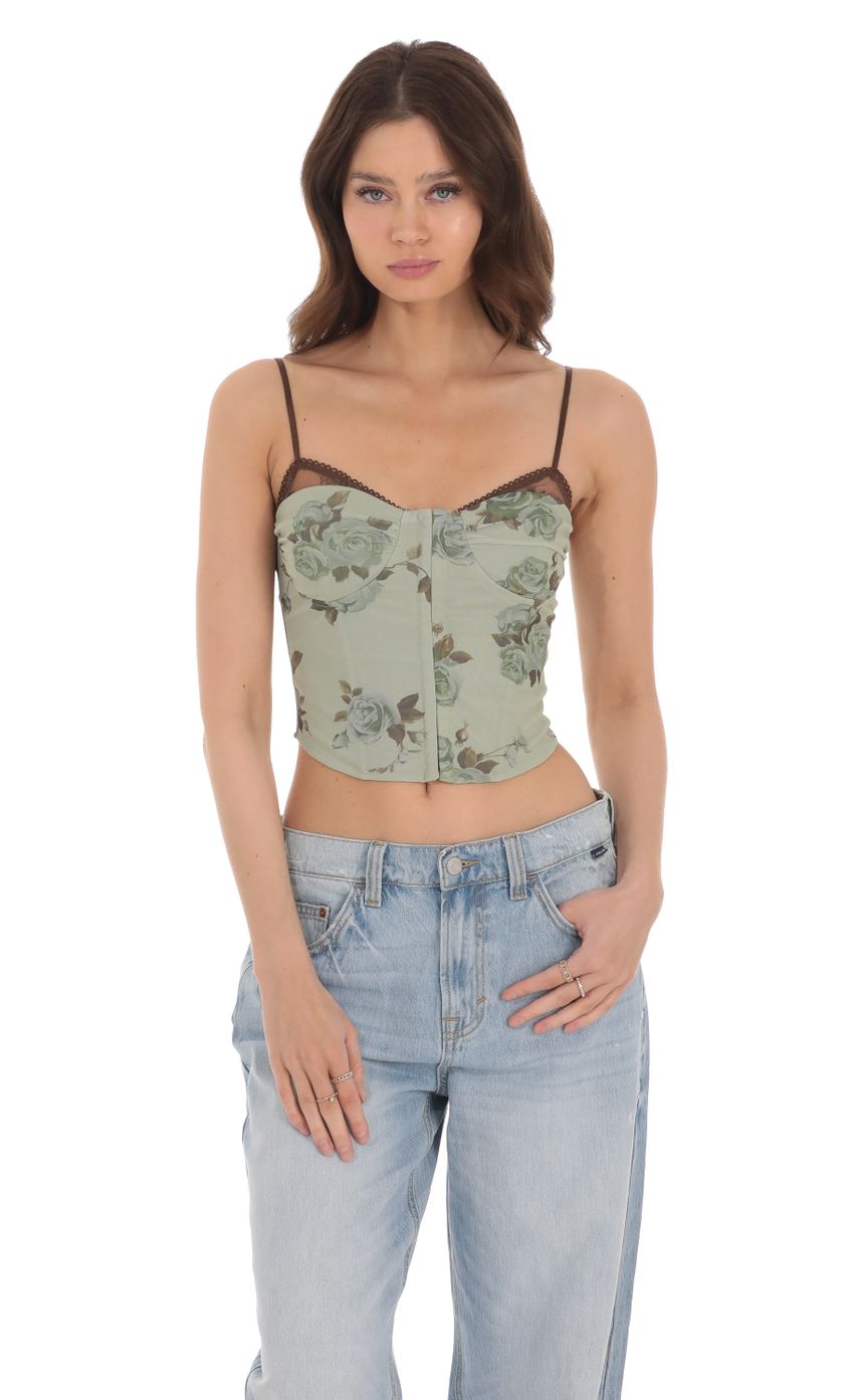 Mesh Floral Print Top in Sage | LUCY IN THE SKY