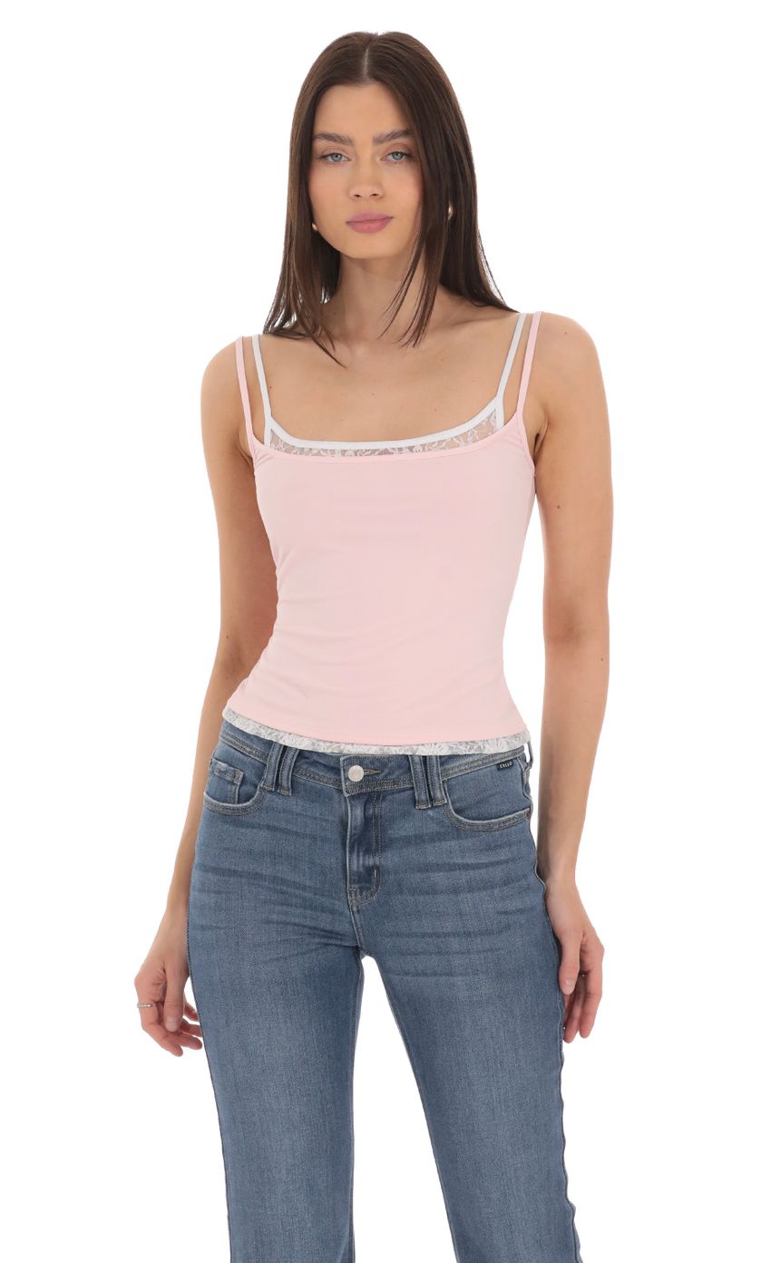 Faux Layered Lace Top in Pink | LUCY IN THE SKY