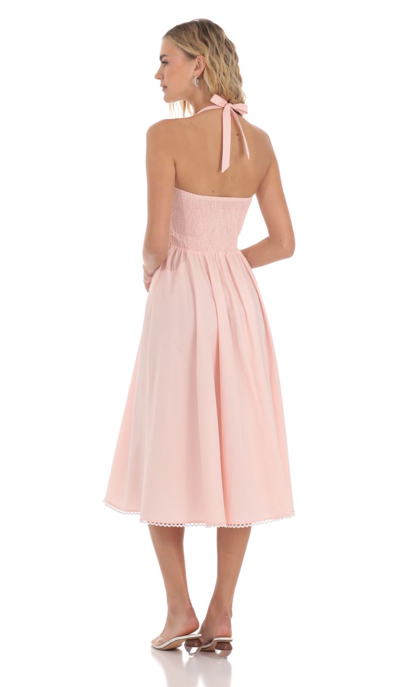 Halter A-Line Midi Dress in Pink | LUCY IN THE SKY