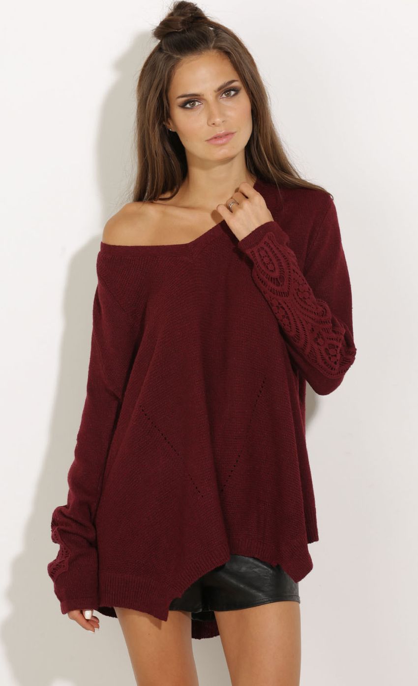 Oversized Knit Jumper In Maroon | LUCY IN THE SKY
