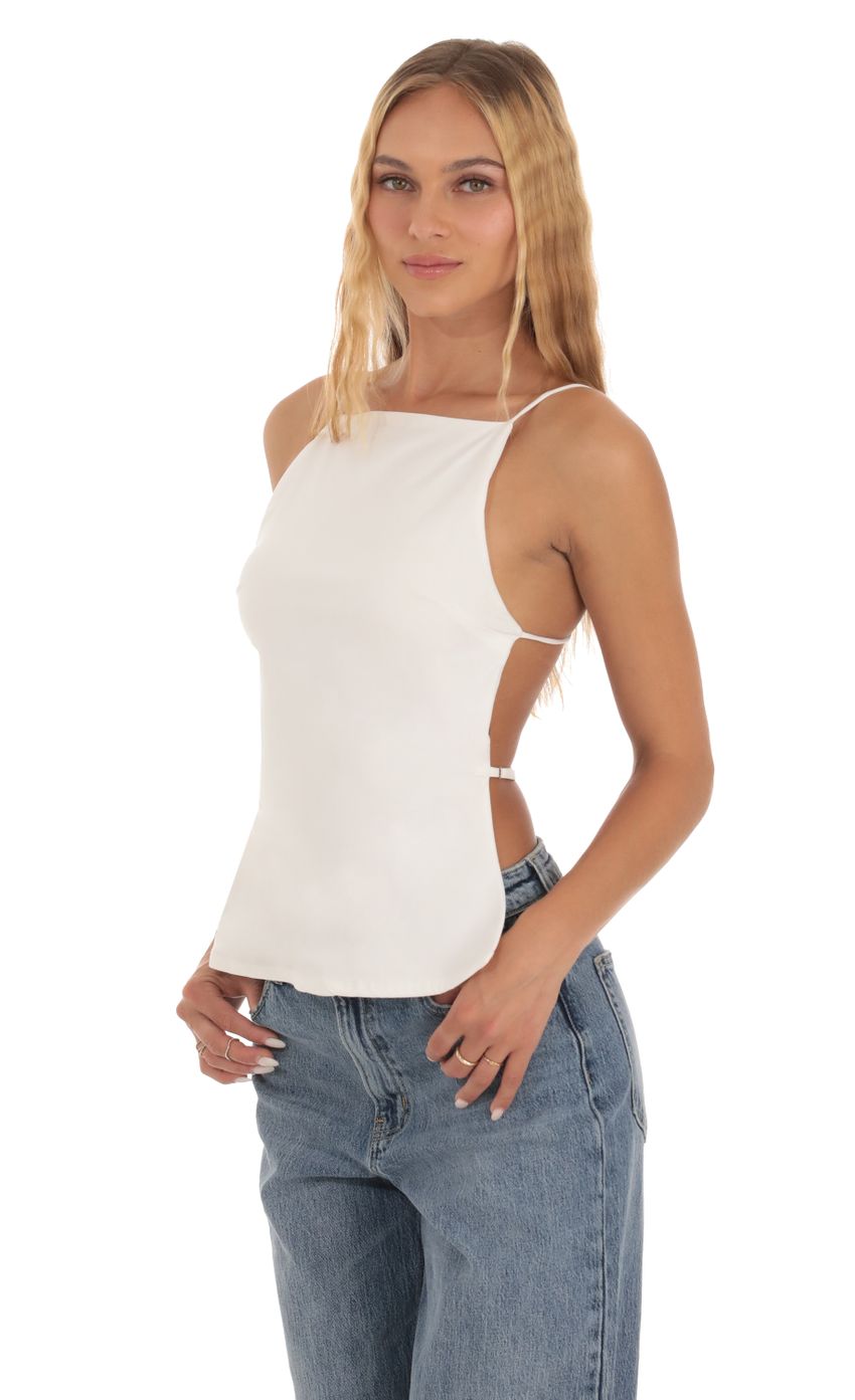 High Neck Open Back Top in White | LUCY IN THE SKY