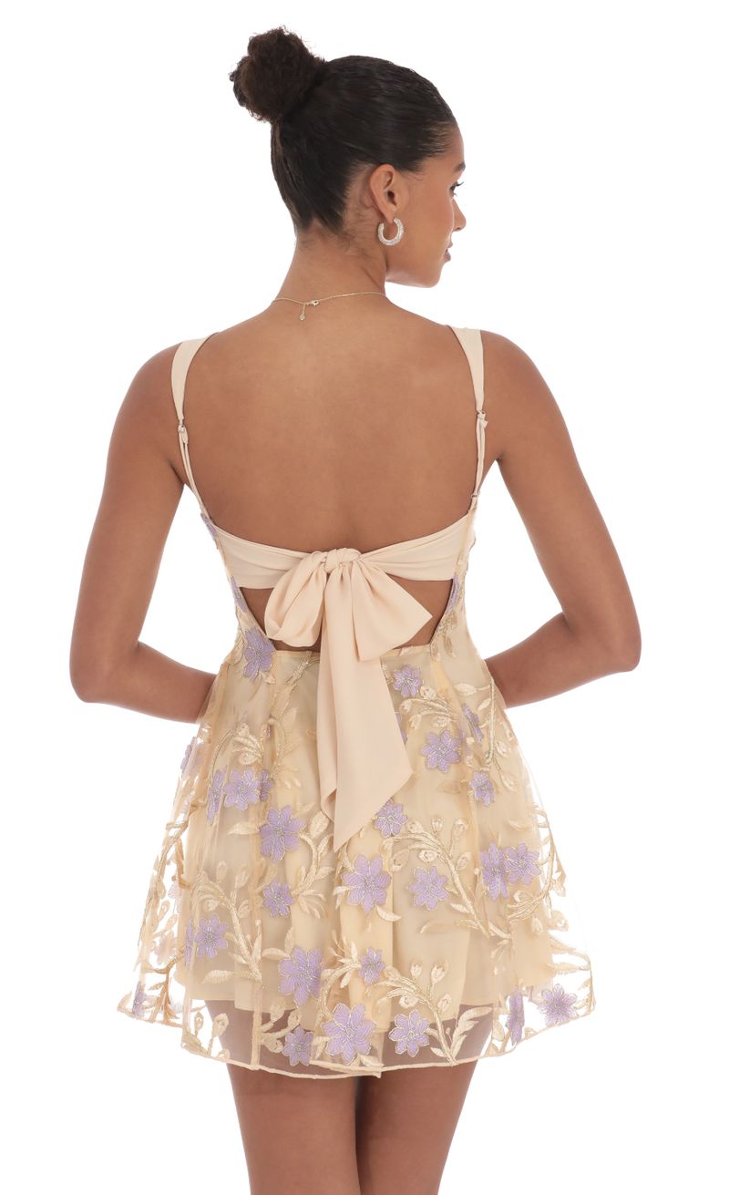 Embroidered Floral Fit and Flare Dress in Gold | LUCY IN THE SKY Embroidered Floral Fit and Flare Dress in Gold | LUCY IN THE SKY