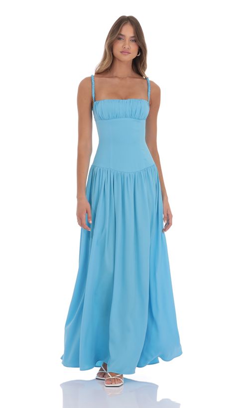 Gathered Cross Back Maxi Dress in Navy | LUCY IN THE SKY Gathered Cross Back Maxi Dress in Navy | LUCY IN THE SKY